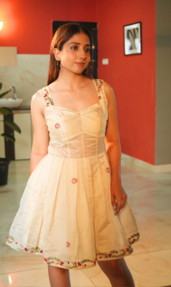 MISHI Chikankari on Chanderi Silk Flared Dress – House of Leela